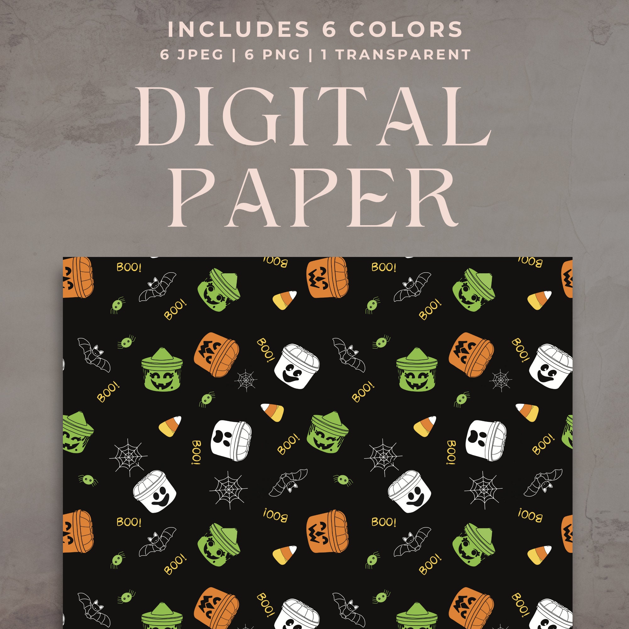 Halloween Boo Candy Bucket Digital Paper, Pumpkin Ghost Witch Candy ...