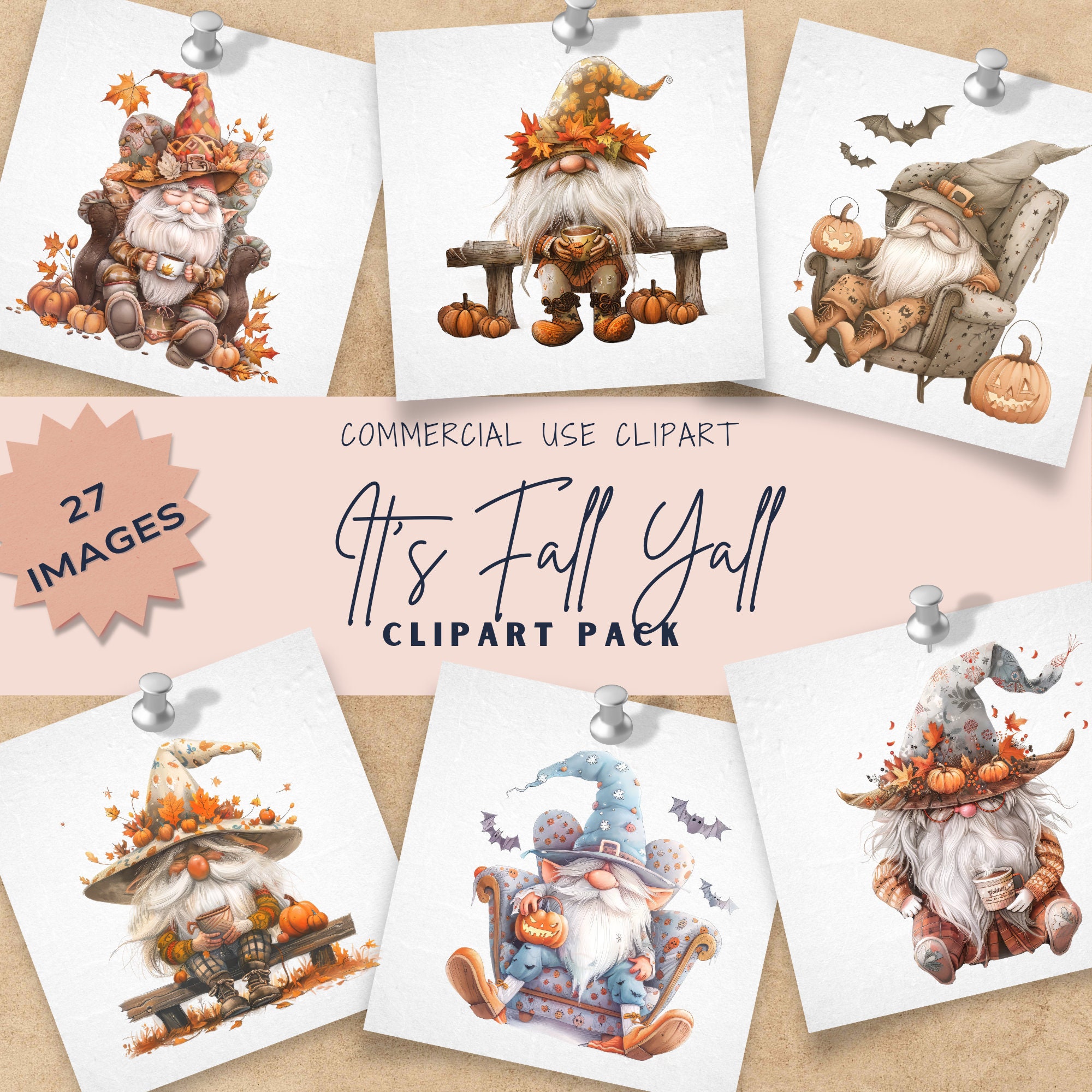 Watercolor Hello Fall Clipart PNG Bundle, Fall Gnome Png, Autumn Gnome ...
