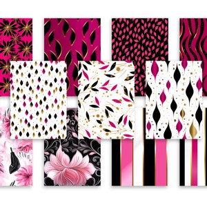 Luxurious Hot Pink & Black Digital Paper Pack Seamless 12x12 300 DPI ...