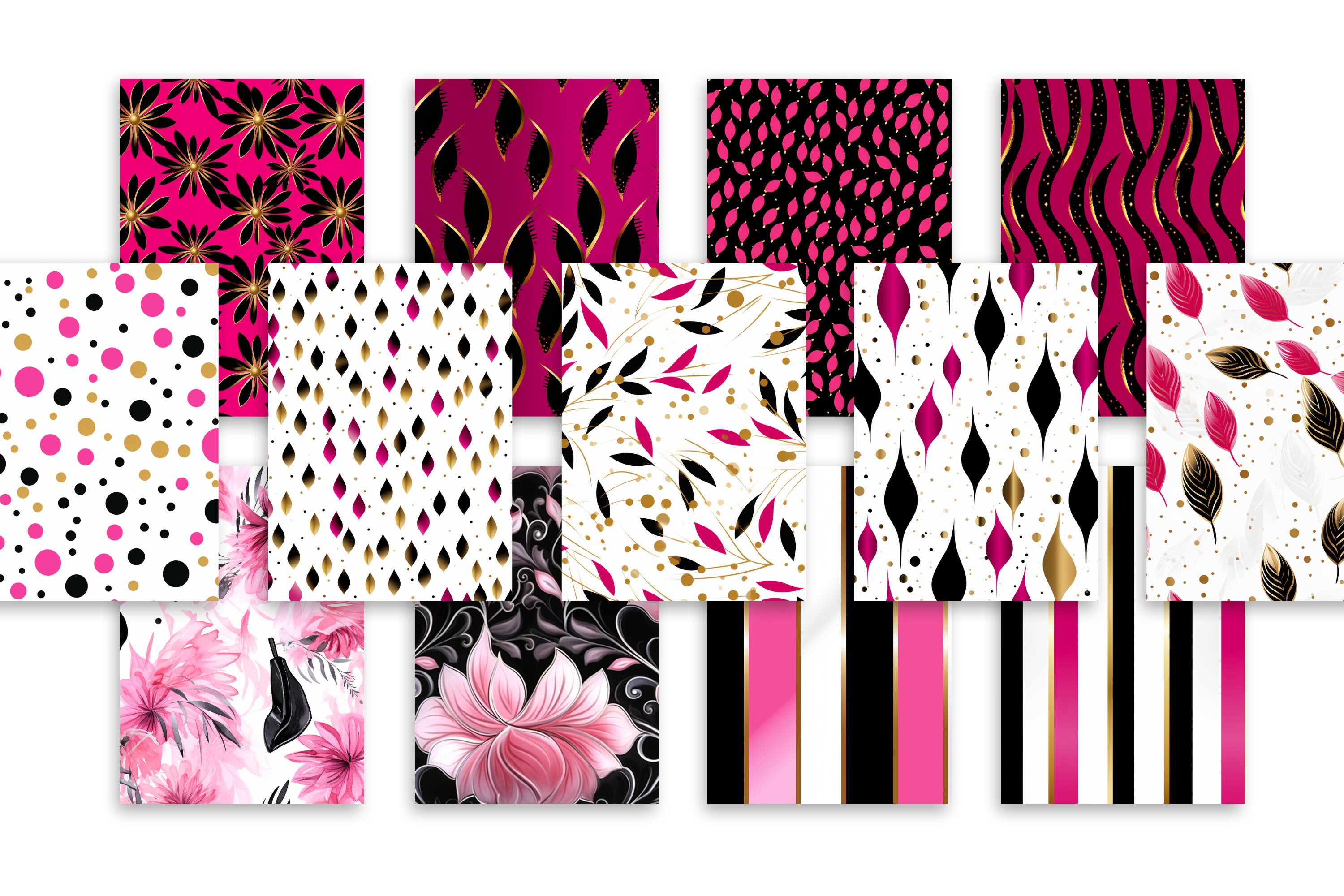 Luxurious Hot Pink & Black Digital Paper Pack Seamless 12x12 300 DPI ...