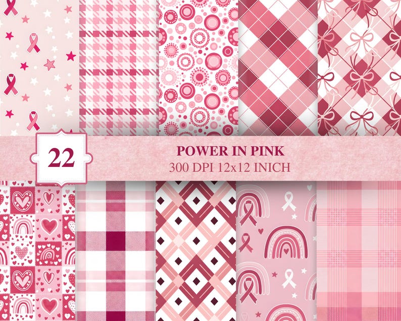 Pink Ribbon Seamless Patterns | 22 Breast Cancer Awareness JPG Bundle ...