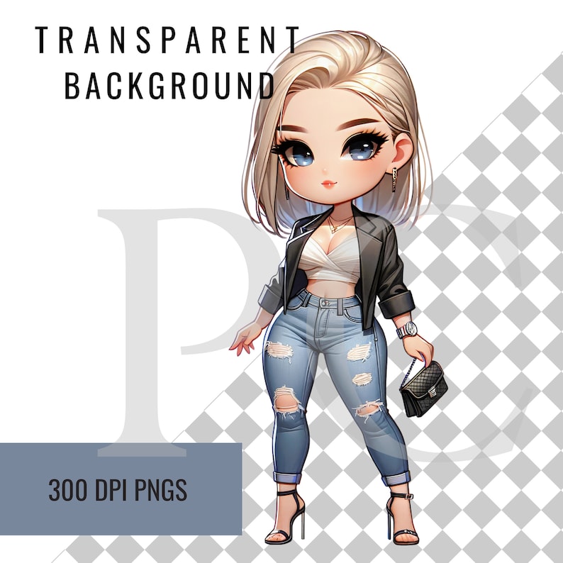 Chic Denim Chibi Clipart: 21 PNG Fashion Graphics (instant Download) - Etsy