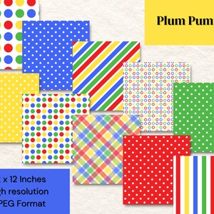 Primary Colors Digital Paper Pack: Rainbow, Stripes, Dots (digital ...