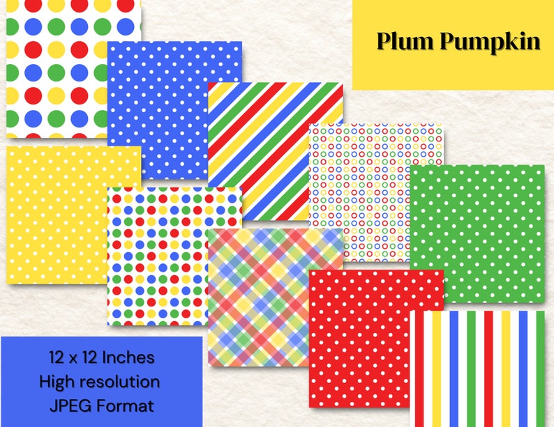 Primary Colors Digital Paper Pack: Rainbow, Stripes, Dots (digital ...