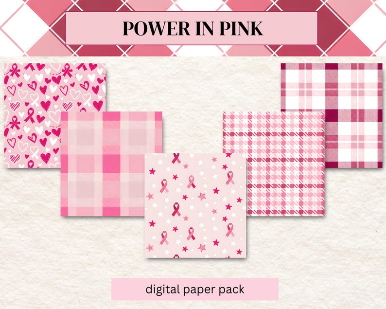 Pink Ribbon Seamless Patterns | 22 Breast Cancer Awareness JPG Bundle ...