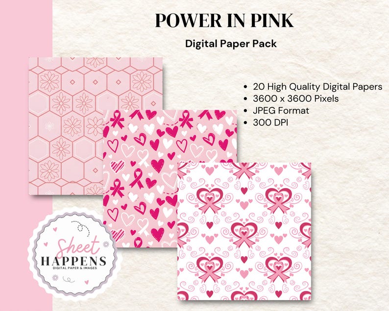 Pink Ribbon Seamless Patterns | 22 Breast Cancer Awareness JPG Bundle ...