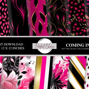 Luxurious Hot Pink & Black Digital Paper Pack Seamless 12x12 300 DPI ...