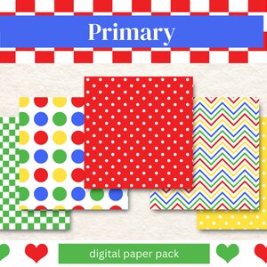 Primary Colors Digital Paper Pack: Rainbow, Stripes, Dots (digital ...