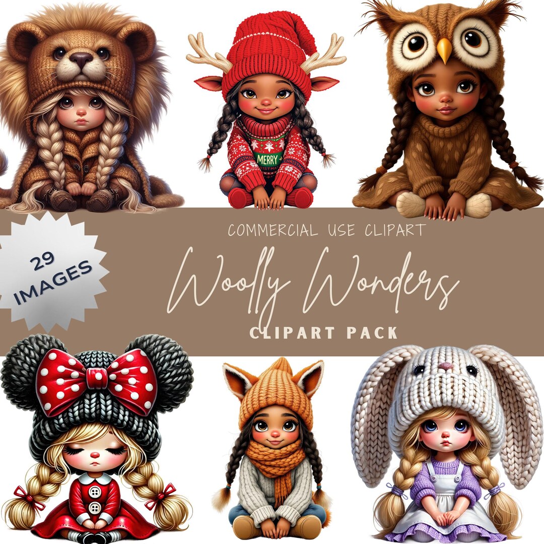 Knit Hat Chibi Girl Clipart: 29 Woolly Ai-hand Finished PNG Images - Etsy