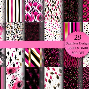 Luxurious Hot Pink & Black Digital Paper Pack Seamless 12x12 300 DPI ...