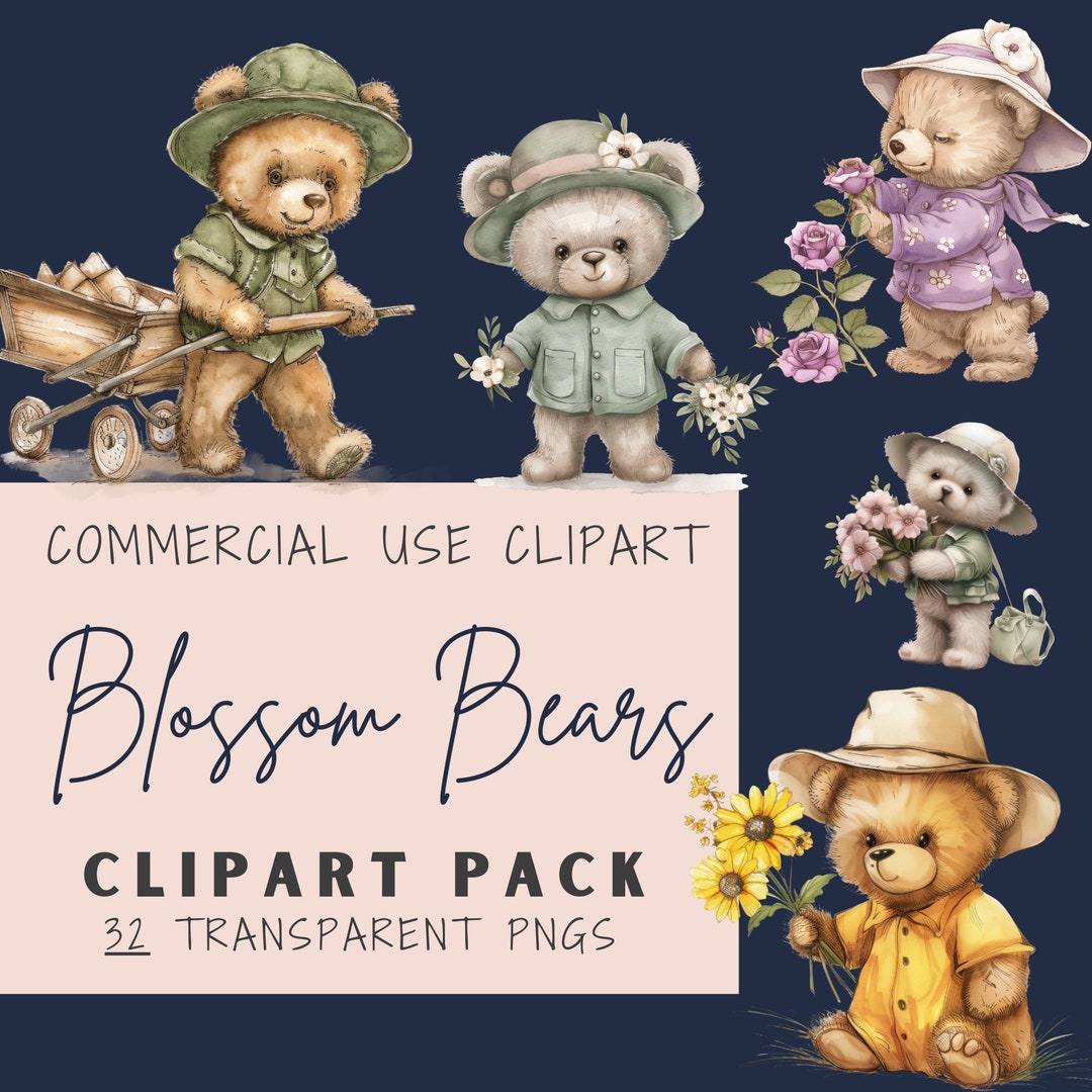 32 Blossom Bear Watercolor Teddy Bear Clipart Transparent PNG Cute ...
