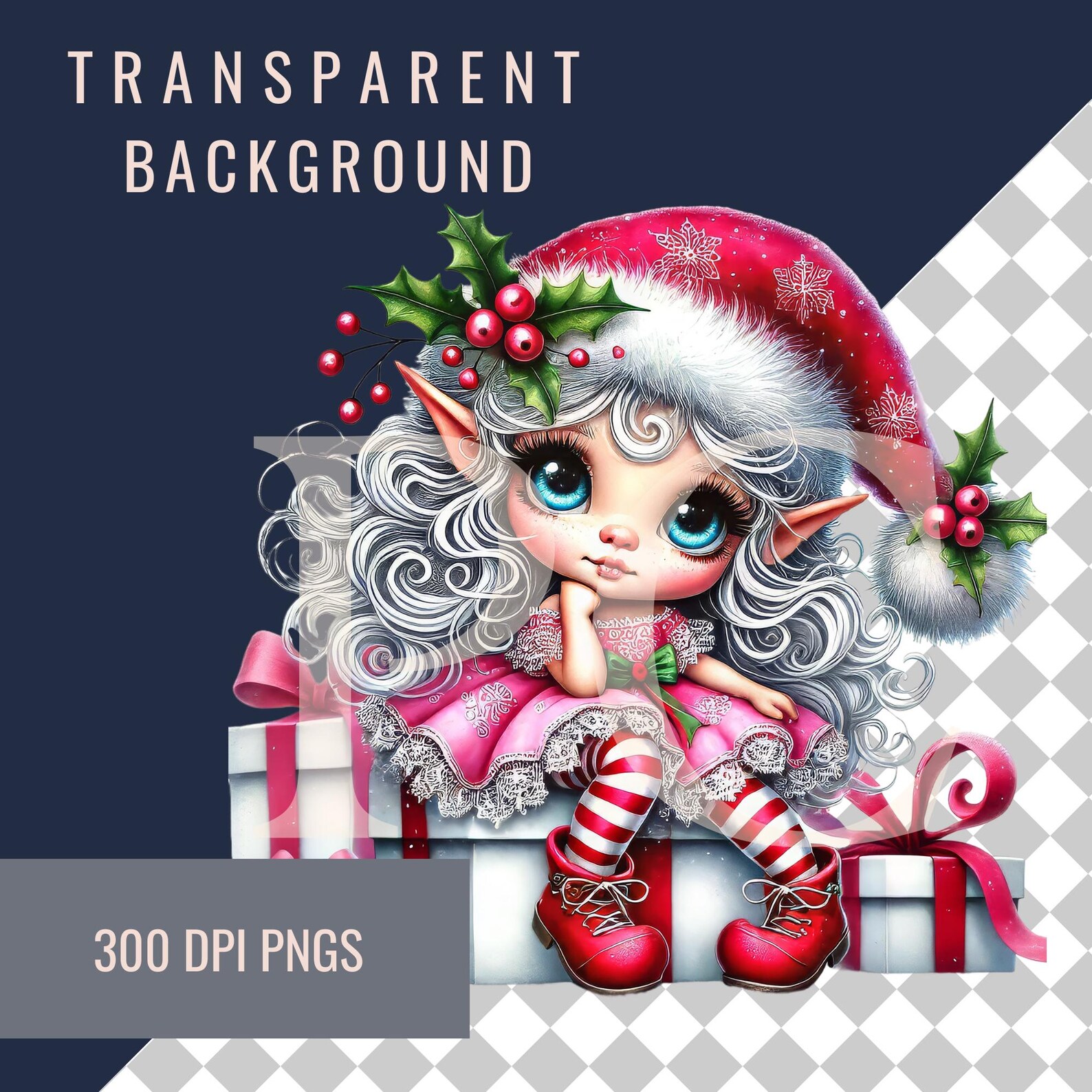Watercolor Elf Clipart: Candy Cane Cuties, Christmas PNG (digital ...