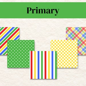 Primary Colors Digital Paper Pack: Rainbow, Stripes, Dots (digital ...