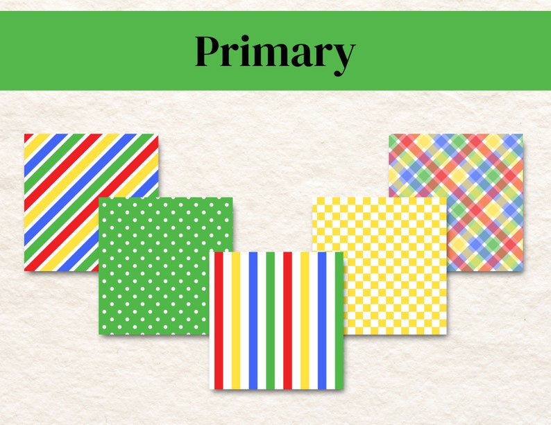 Primary Colors Digital Paper Pack: Rainbow, Stripes, Dots (digital ...