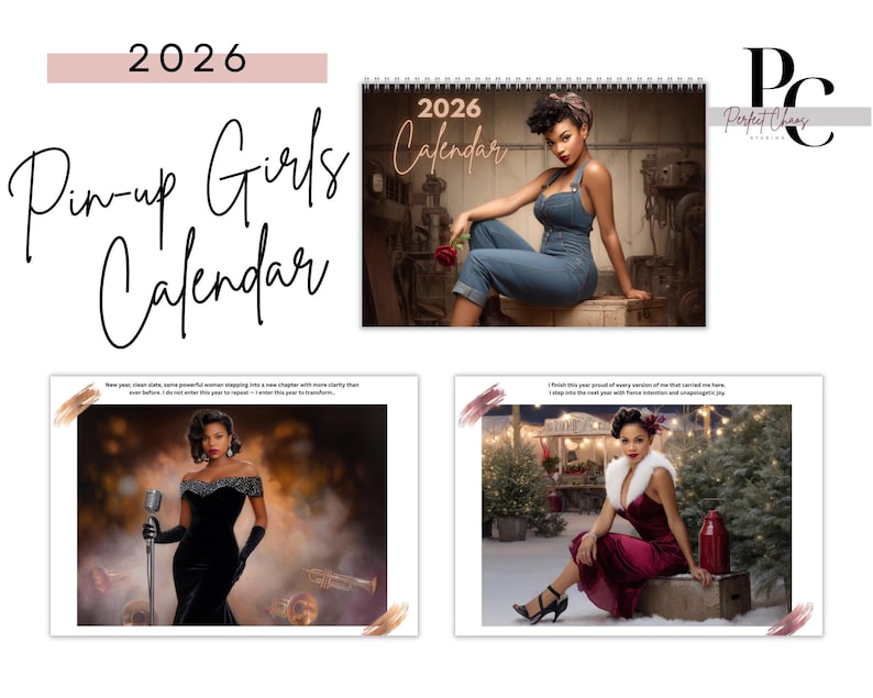 Retro Women's Calendar 2026 | Vintage Pin up Style | Printable Wall ...