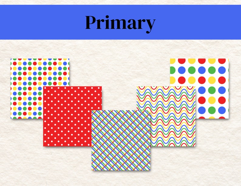 Primary Colors Digital Paper Pack: Rainbow, Stripes, Dots (digital ...