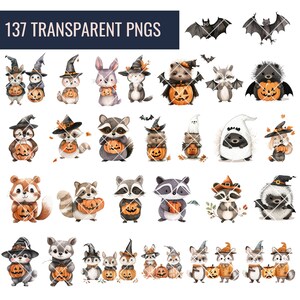Watercolor Autumn Animals Clipart: Halloween Woodland PNG (commercial ...