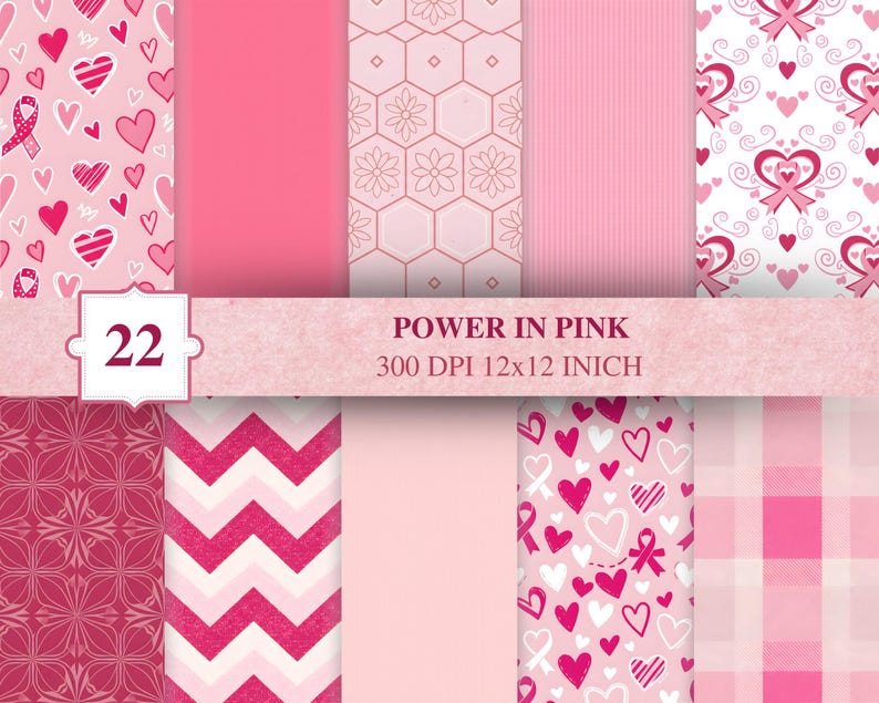 Pink Ribbon Seamless Patterns | 22 Breast Cancer Awareness JPG Bundle ...