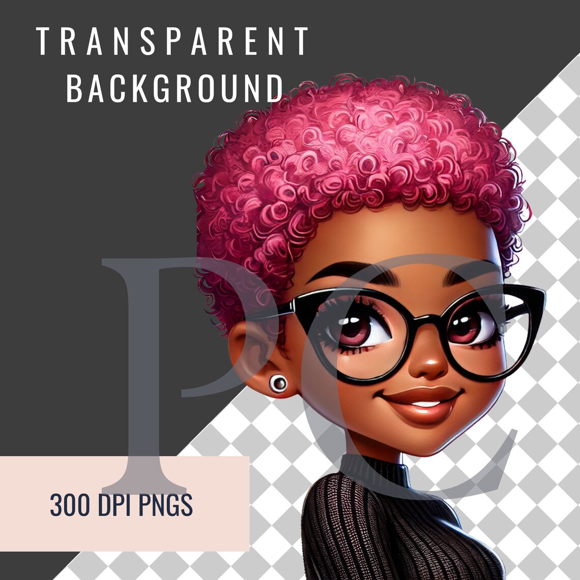 Black Girl Chibi Clipart: Hot Pink Hair Graphics (21 Pngs) - Etsy