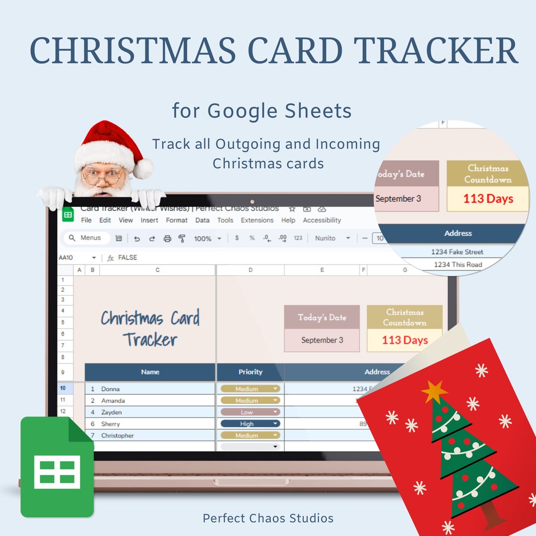 Blue Christmas Card Tracker Christmas Planning Google Sheets Ultimate ...