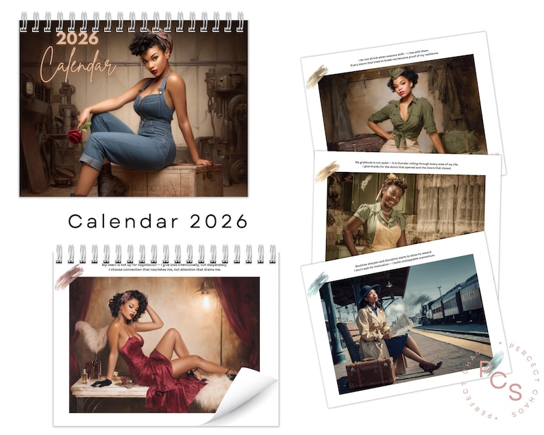 Retro Women's Calendar 2026 | Vintage Pin up Style | Printable Wall ...