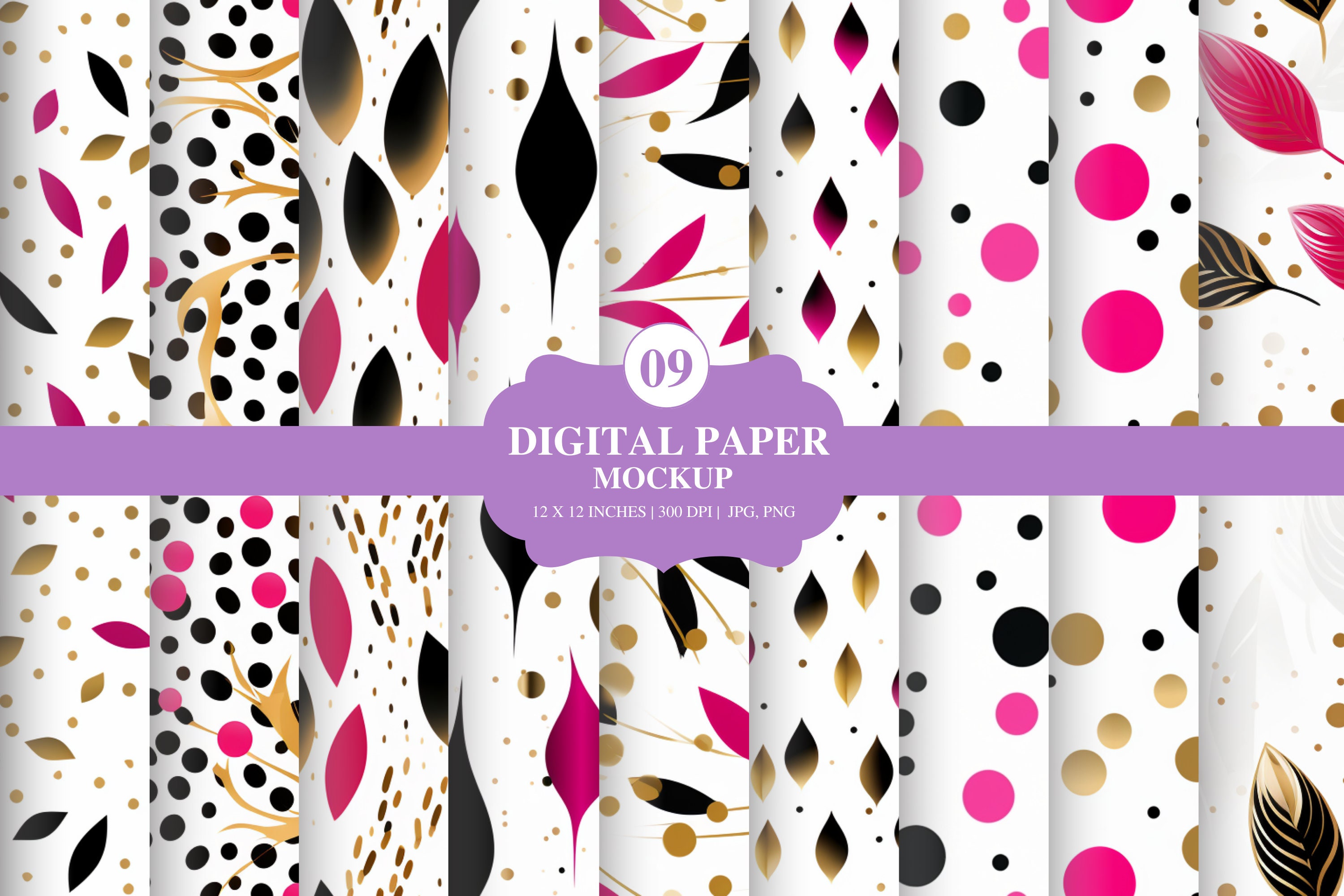 Luxurious Hot Pink & Black Digital Paper Pack Seamless 12x12 300 DPI ...