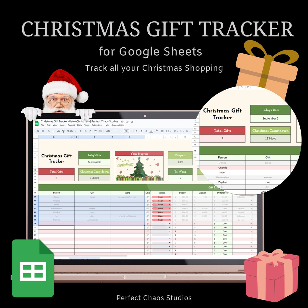 Christmas Gifts Tracker Google Sheets Holiday Planner Spreadsheet ...