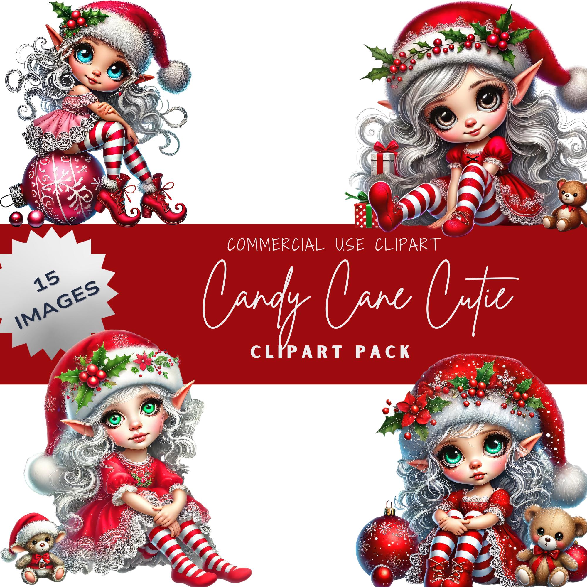 Watercolor Elf Clipart: Candy Cane Cuties, Christmas PNG (digital ...