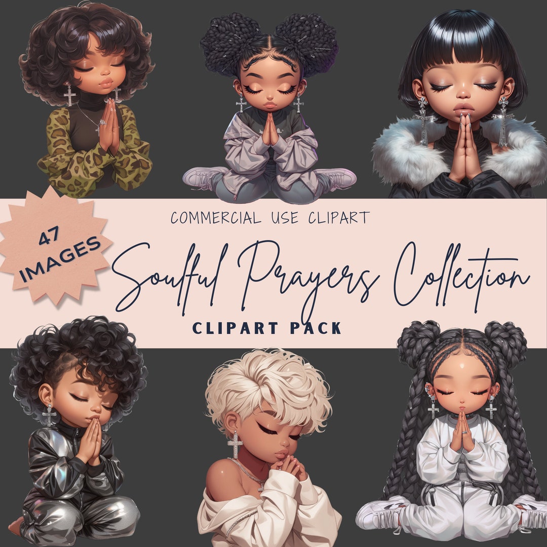 Praying Black Girl Chibi Clipart: African American Faith PNG Bundle - Etsy