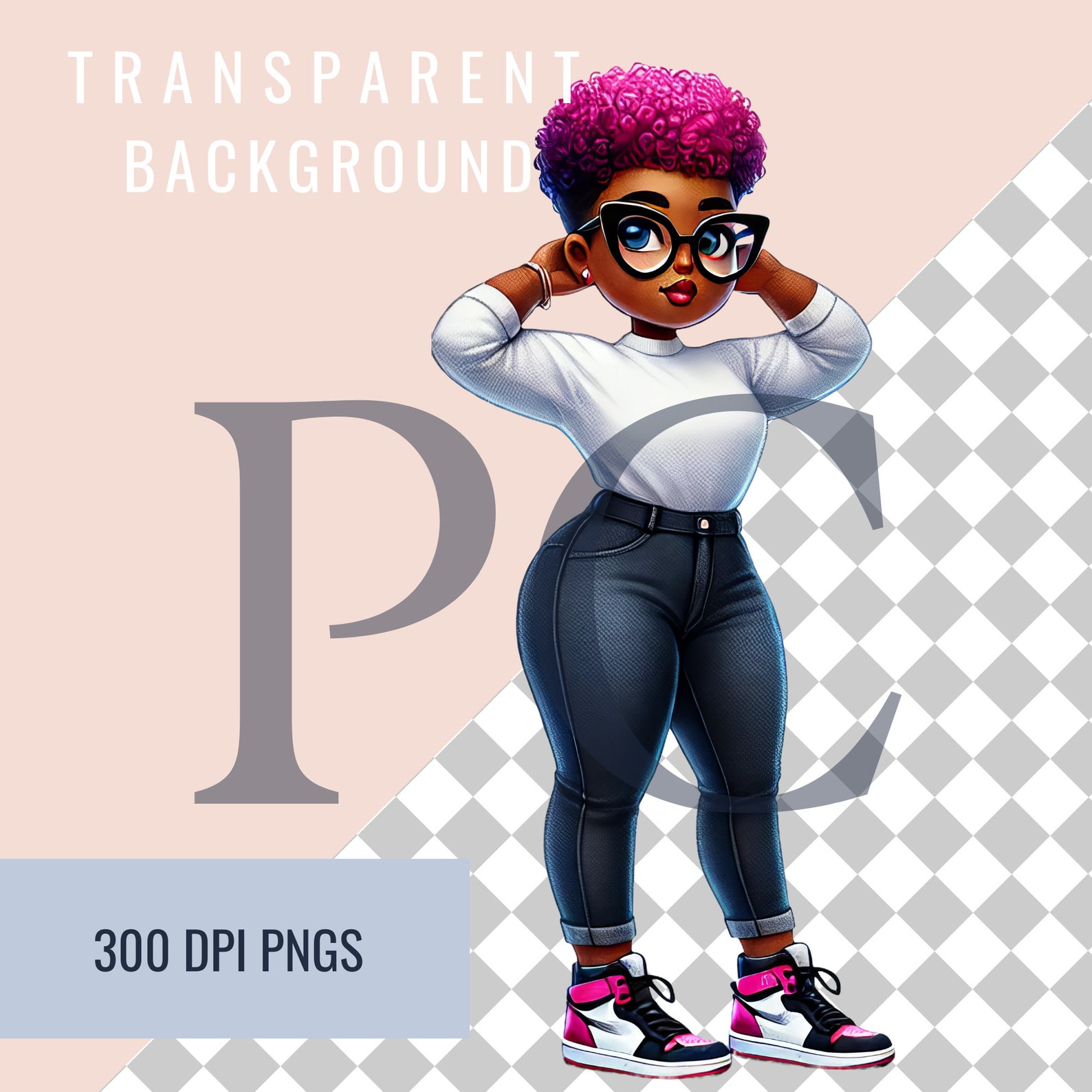 Black Girl Chibi Clipart: Hot Pink Hair Graphics (21 Pngs) - Etsy