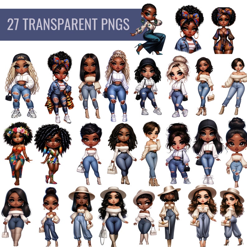 Crop Top Chibi Clipart: Fashion Girl PNG Stickers (digital Download) - Etsy