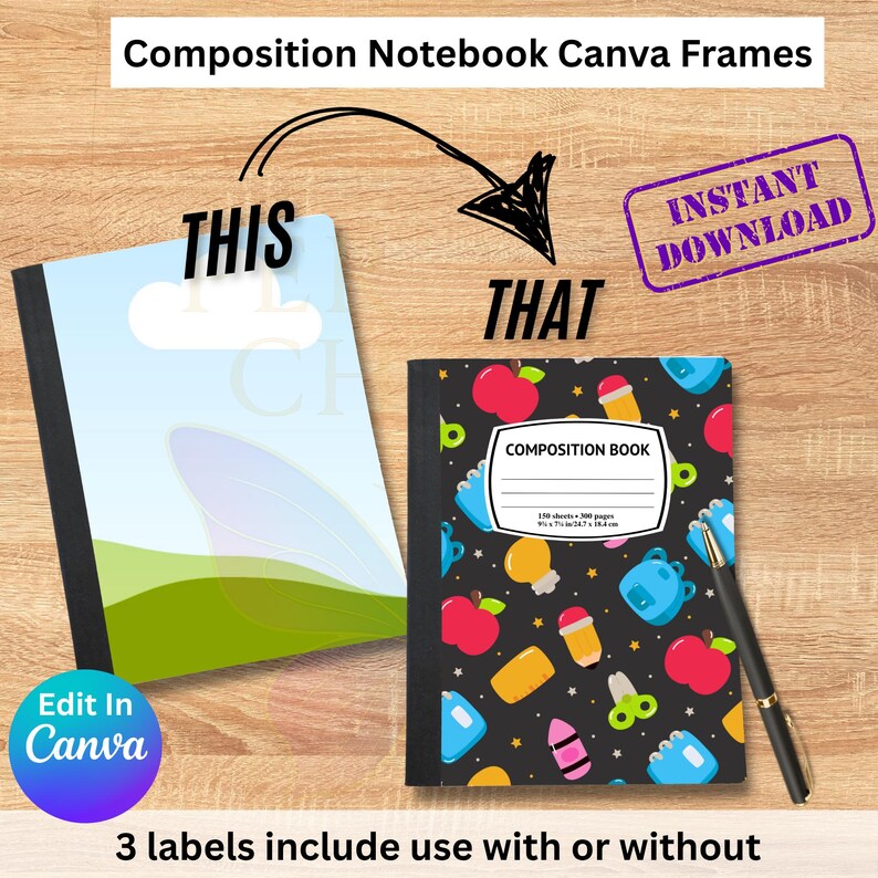 Canva Mockup Templates: Composition Notebook Cover Designs (digital ...