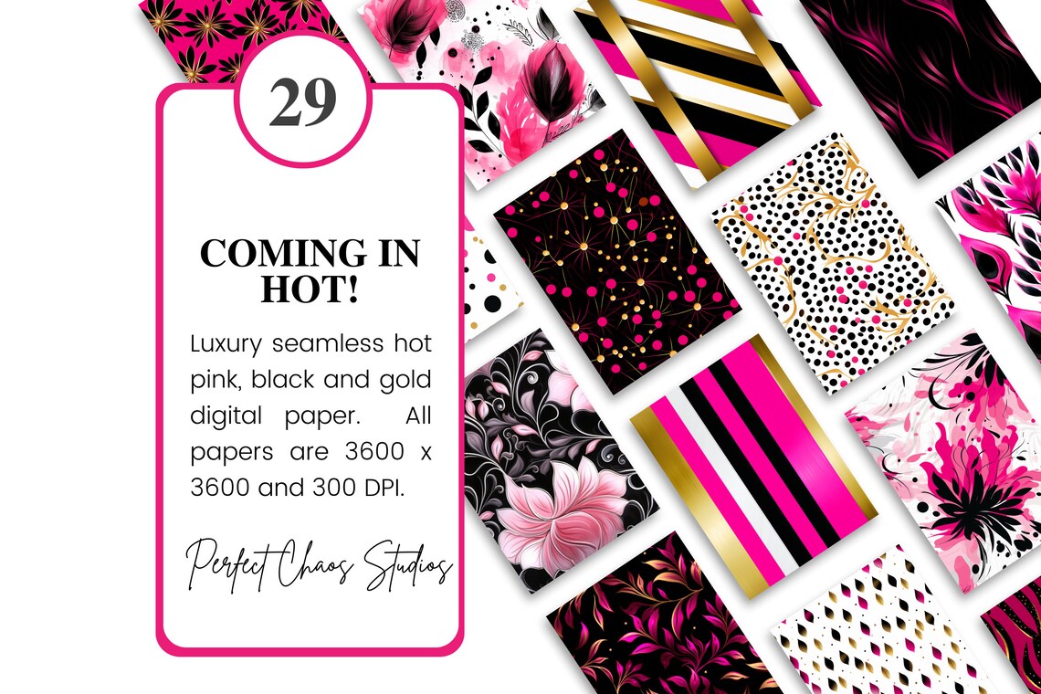Luxurious Hot Pink & Black Digital Paper Pack Seamless 12x12 300 DPI ...