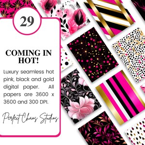 Luxurious Hot Pink & Black Digital Paper Pack Seamless 12x12 300 DPI ...