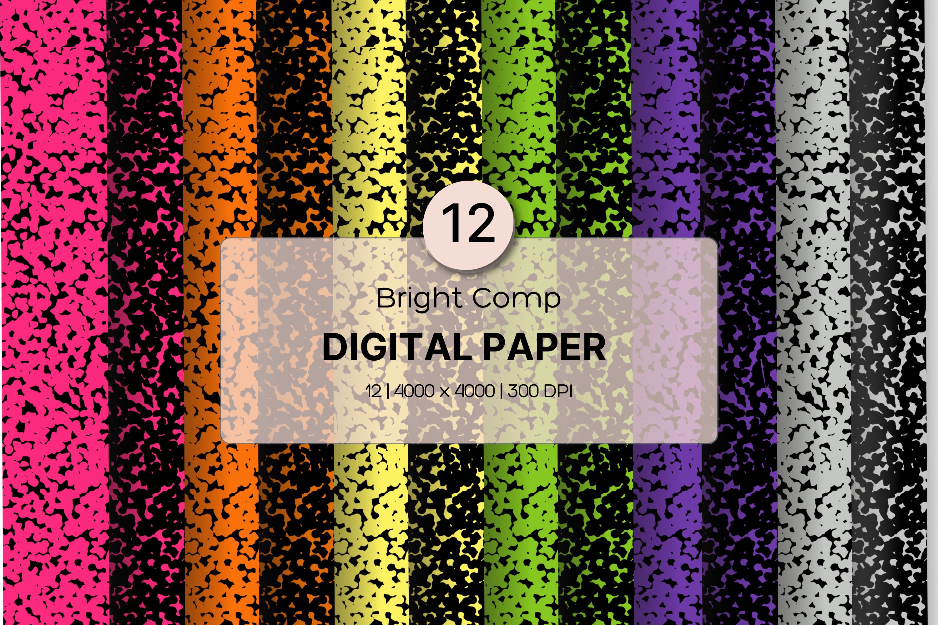 Composition Book Cover Digital Paper: Bright Colors Pattern (digital ...