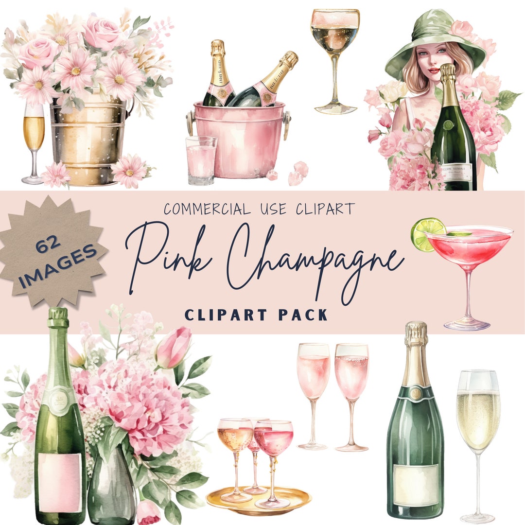 Pink Champagne Clipart: Celebrations & Wedding Pngs (digital Download ...