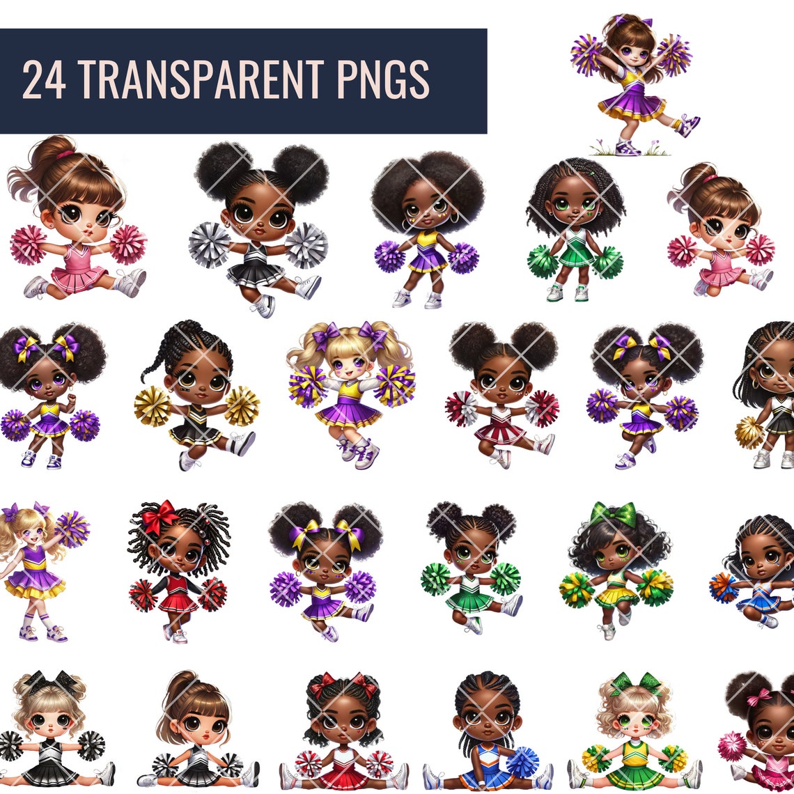 Cheerleader Chibi Clipart: Girl Team Graphics (digital Artwork) - Etsy