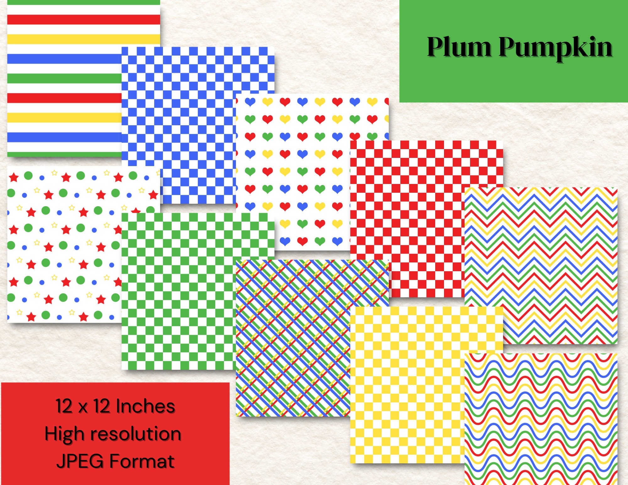 Primary Colors Digital Paper Pack: Rainbow, Stripes, Dots (digital ...