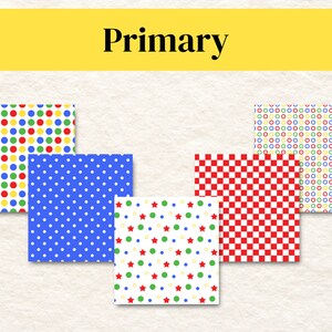 Primary Colors Digital Paper Pack: Rainbow, Stripes, Dots (digital ...