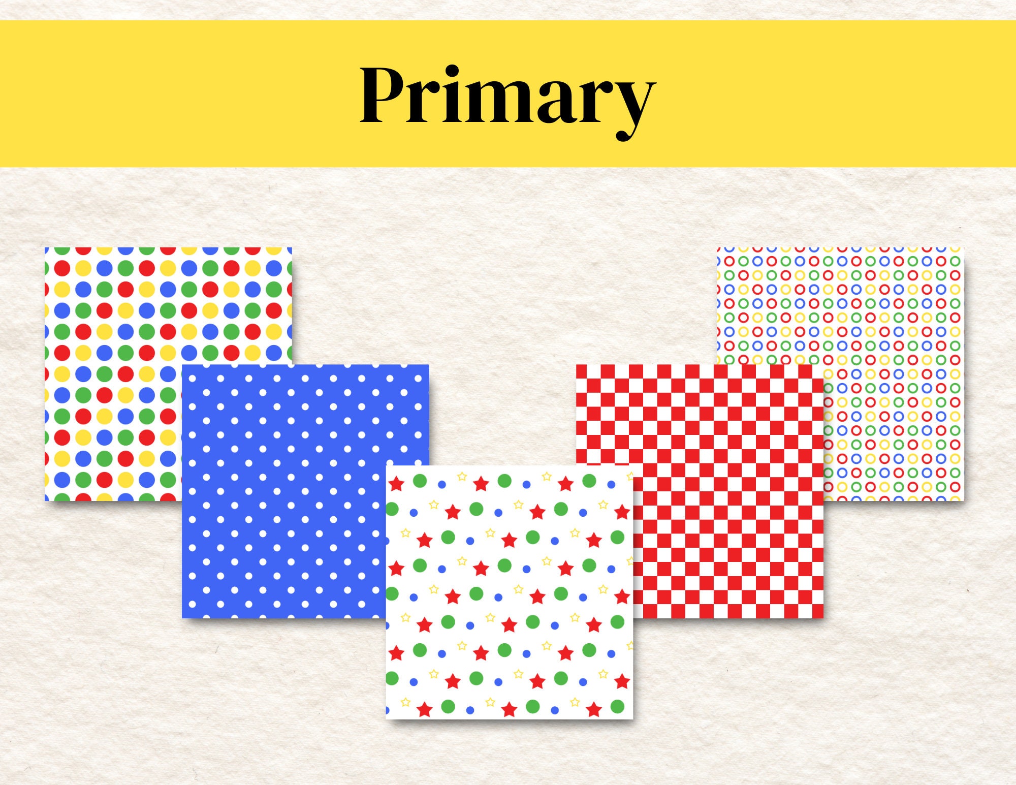 Primary Colors Digital Paper Pack: Rainbow, Stripes, Dots (digital ...