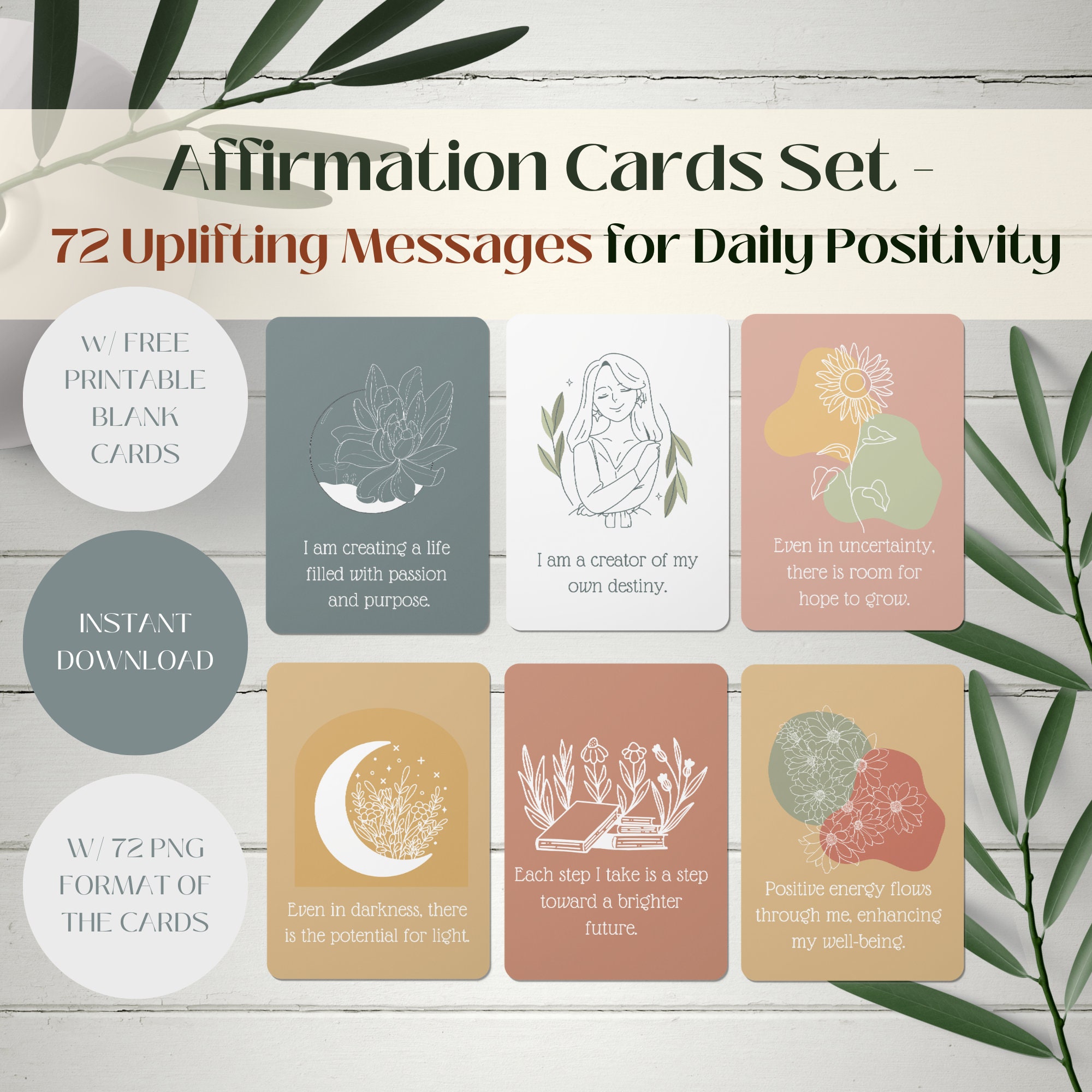 Boho Affirmations Cards Printable Affirmation Deck Positive - Etsy