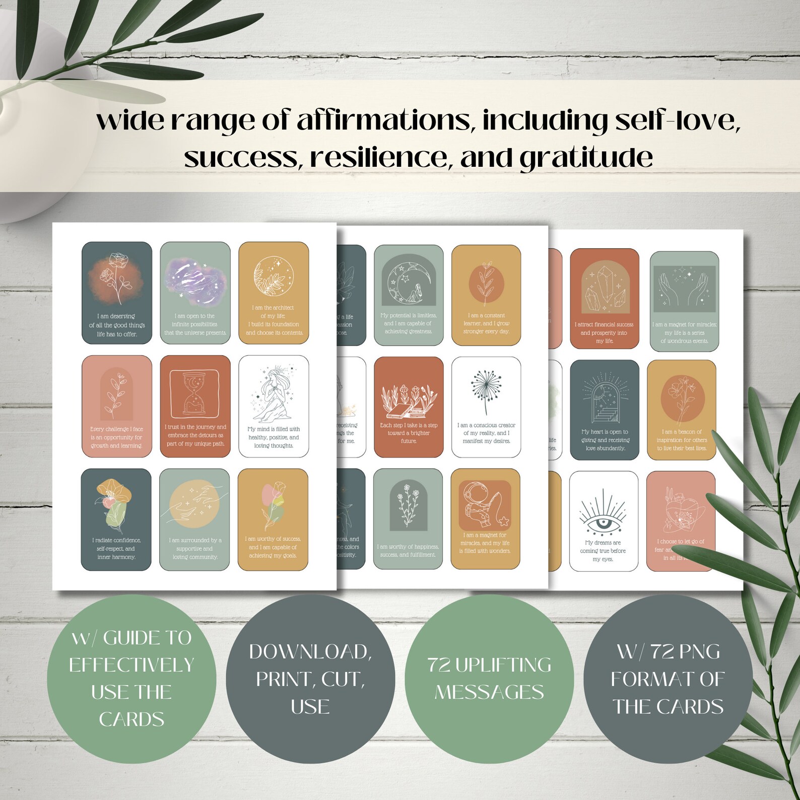 Boho Affirmations Cards Printable Affirmation Deck Positive Etsy