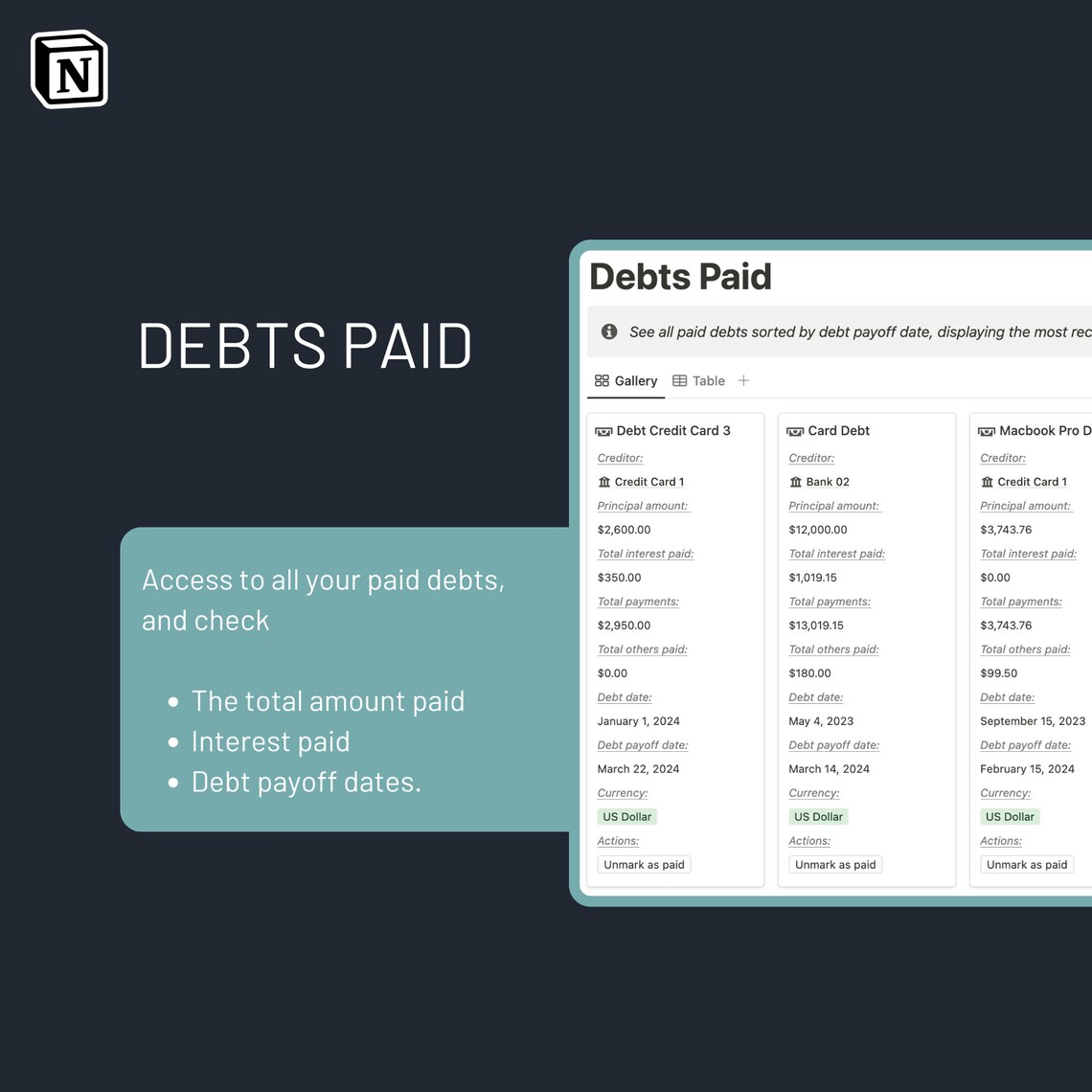 Notion Template, Debt Payoff Tracker, Debt Tracker, Aesthetic Notion ...