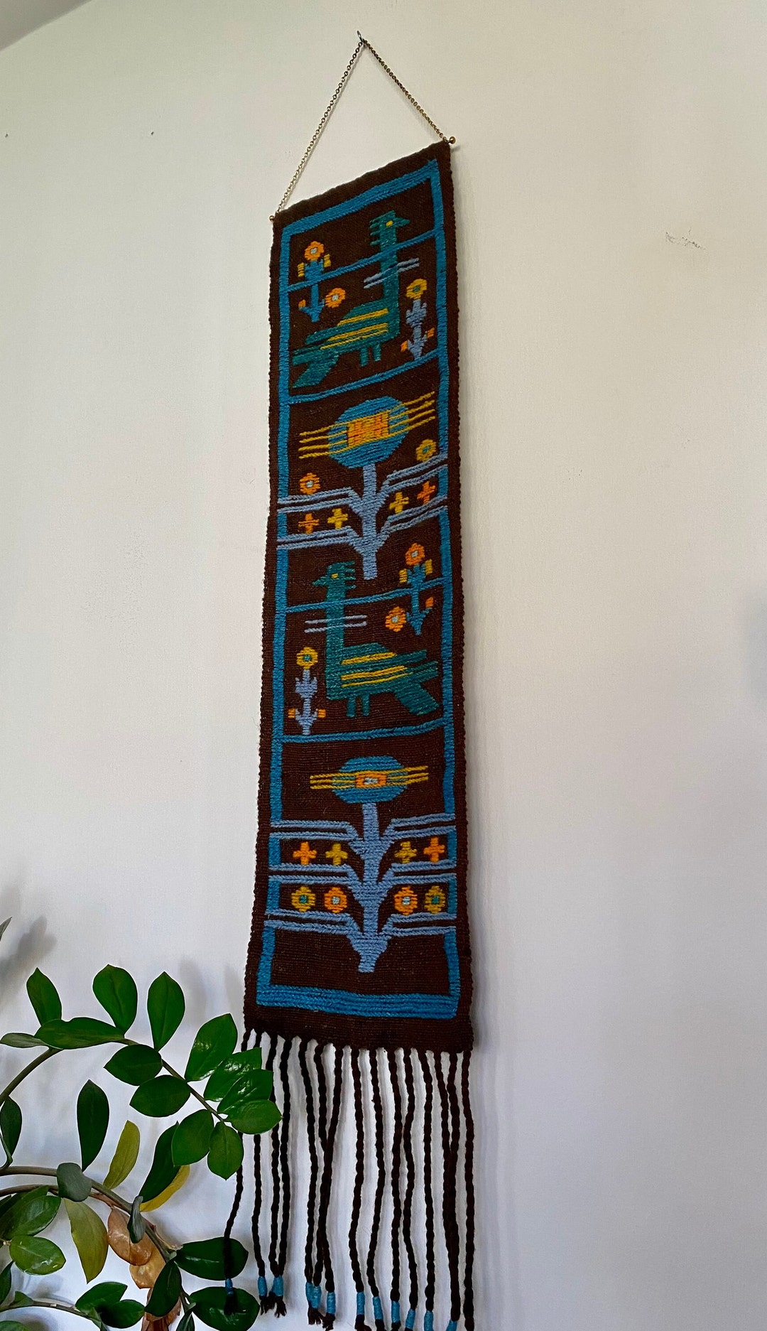 Polish Cepelia Woven Wall Hanging Peacock Design 1950s Mid-century ...