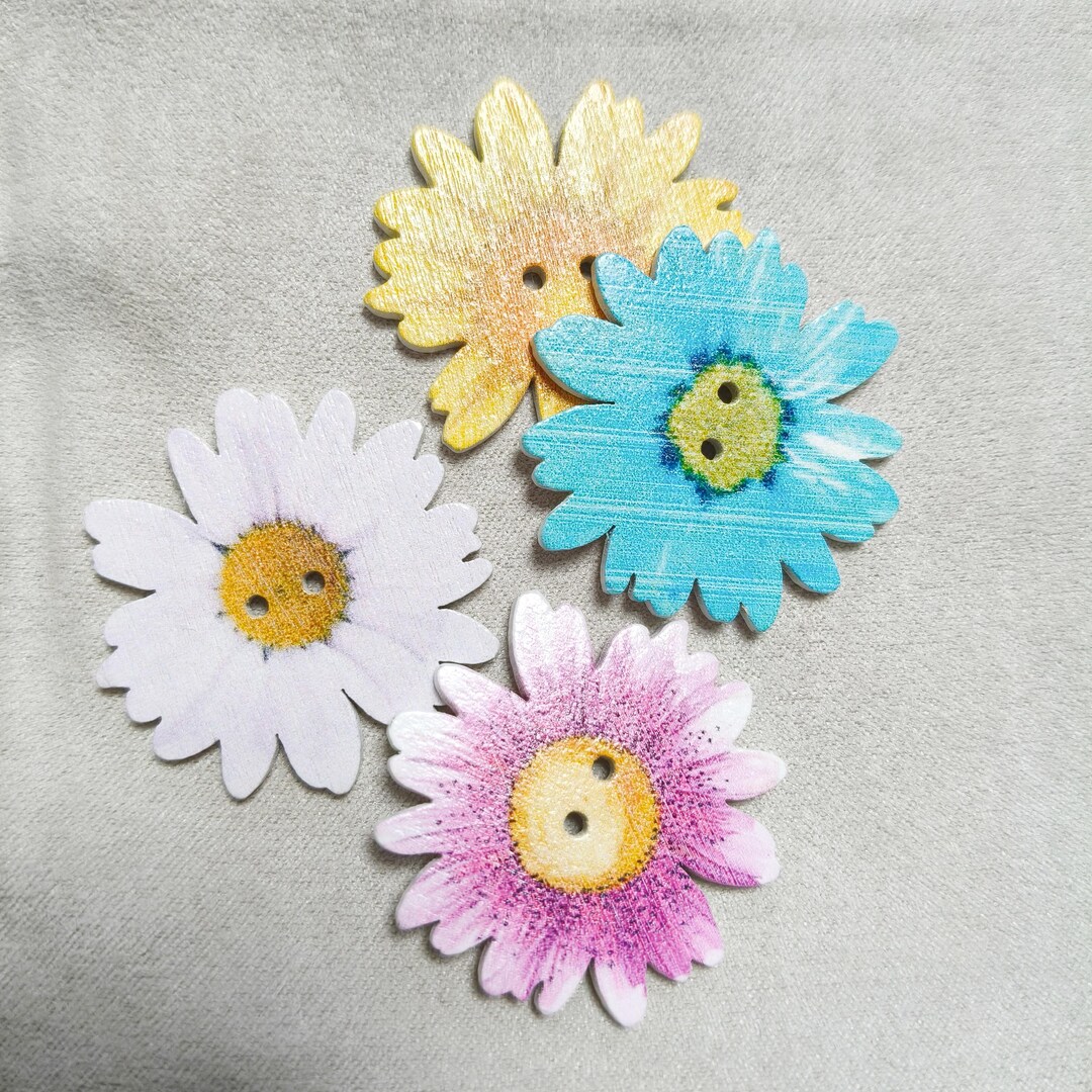 Wooden Daisy Buttons, DIY Handmade Buttons, Painted Buttons, Decorative ...
