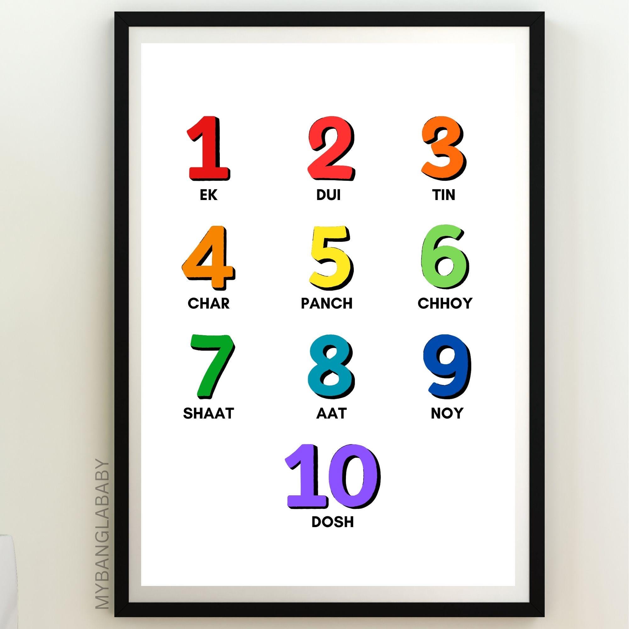 Bangla Rainbow Numbers Printable Poster, Bengali Numbers, Bangla ...