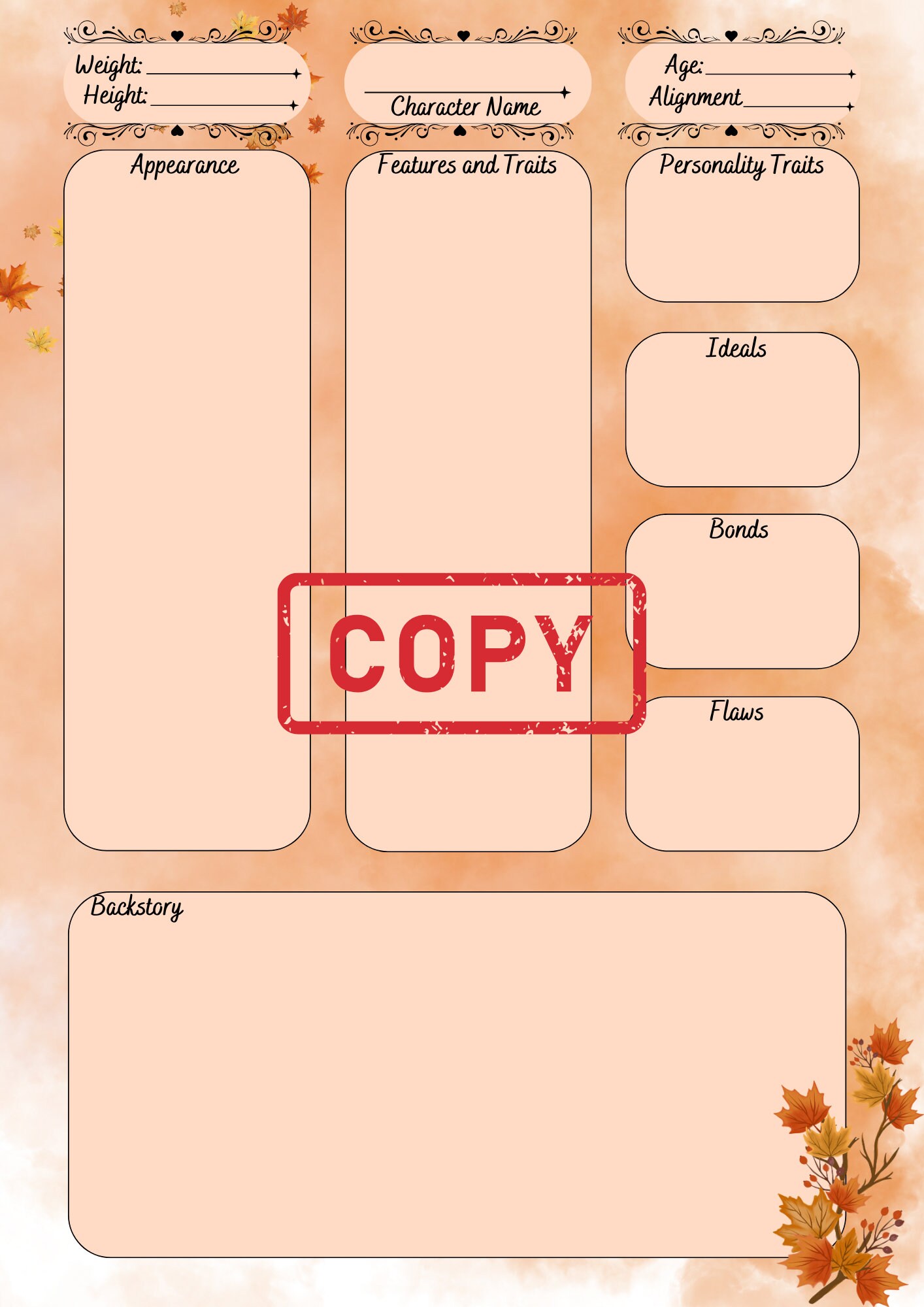 Fall Autumn Mushroom Dungeons and Dragons Character Sheet for Dnd ...