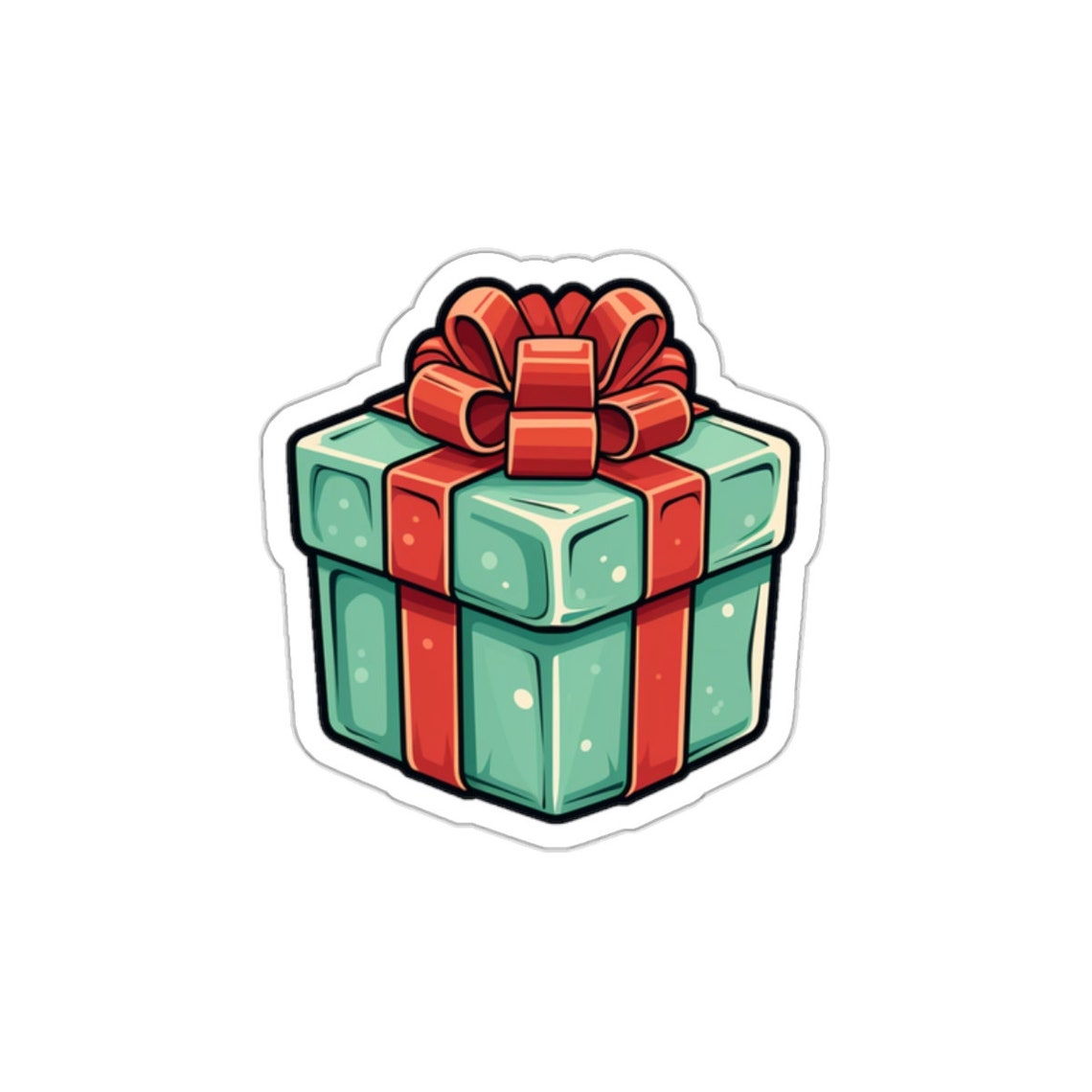 Christmas Stickers: Green Present With Red Ribbon and Bow Sticker kiss ...
