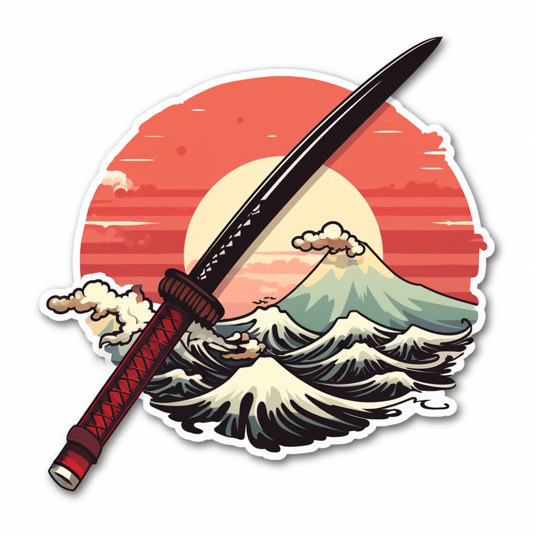 Black and Red Japanese Katana Sticker - Die-cut Sticker - Waterproof ...