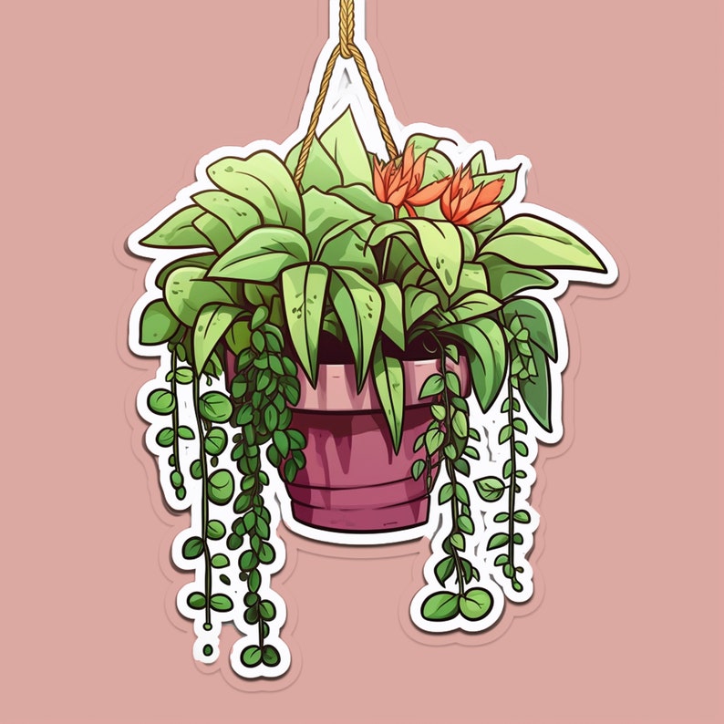 Hanging Plan With Flowers Die Cut Sticker - Etsy